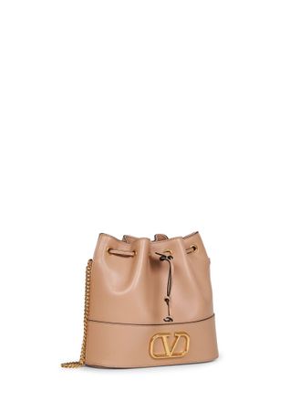 Valentino Garavani Womens Mini Bucket Bag Vlogo Signature Beige Lambskin