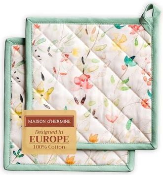 Maison d'Hermine Colmar Lot de 2 maniques, 100% Coton, pour Barbecue, Cuisson, Four, Micro-Ondes, grillades, Printemps/été, Pâques, (20cm x 20cm)