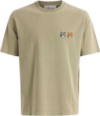 Maison Kitsun&eacute; Homme, Tops, Vert, Taille: S Double Fox Head Faded Comfort