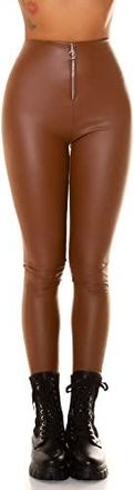 Koucla Legging taille haute aspect cuir chic avec fermeture &eacute;clair, marron, S-M