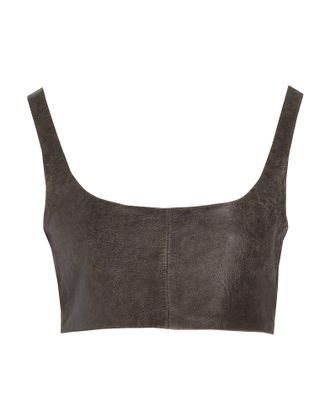 8 by YOOX WASHED-EFFECT LEATHER CROP TOP