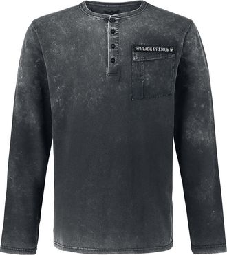 Black Premium by EMP Herren graues Vintage Langarmshirt - Brusttasche mit Patte und Patch XXL