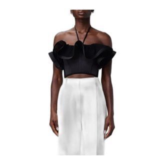 Elisabetta Franchi Top en satin avec maxi volant - Femme - Tops - Noir - Taille: 38 FR