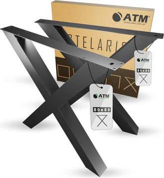 ATM Anthony Thomas Melillo Tischbeine in X-Form | 2 Kufen f&uuml;r M&ouml;bel | Metallprofil 80x80mm | Stabile Basis f&uuml;r Tische, Schreibtische und Arbeitsplatten | Modernes Design, Stahlk