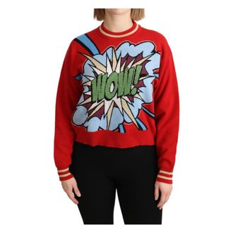 Dolce & Gabbana Roter Gestrickter Cashmere Cartoon Top Pullover - - Knitwear - Damen - Rot - XS