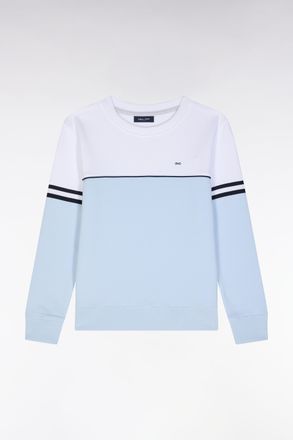 Eden Park Sweatshirt Bicolore En Coton Ciel Et Blanc Coupe Droite