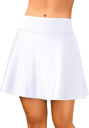 SHEKINI High Waist Bikinirock Abdominalkontrolle Baderock Damen mit Versteckter Tasche Schwimmrock Badeshorts Damen(XXL, Wei&szlig;)