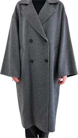 Meimeij Femme, Manteaux, Gris, Taille: 44 FR Manteau crois&eacute; avec garniture en fourrure ras&eacute;e