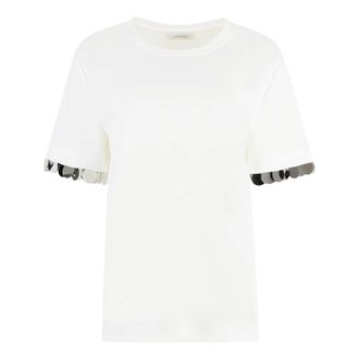 Paco Rabanne Pailletten-T-Shirt mit Rundhalsausschnitt - - Tops - Damen - Wei&szlig; - M
