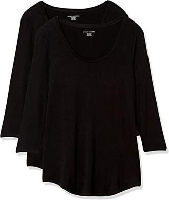 Amazon Essentials Tunique Encolure Dégagée à Manches 3/4 Femme, Lot de 2, Noir, XS