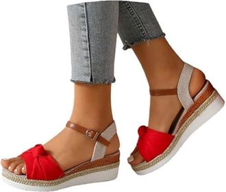 Generic Sandales compens&eacute;es pour femme Uk2026, soutien de la vo&ucirc;te plantaire, bout ouvert, sangle de cheville, sandales &agrave; enfiler, d&eacute;coration en m&eacute;tal, chauss