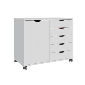Relaxdays Rollcontainer, 5 Schubladen & 2 F&auml;cher, HBT: 65x78x40 cm, B&uuml;roschrank, Aktenschrank mit Rollen, B&uuml;ro, wei&szlig;