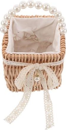 BESTONZON Sac Bandouli&egrave;re Femme en Osier Tress&eacute; Main avec Noeud D&eacute;coratif Pochette Carr&eacute;e en Rotin L&eacute;g&egrave;re et Respirante Sac de Plage Boh&egrave;me avec Cha&icirc;ne Perl&eacute;e M