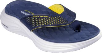 Skechers Zehentrenner SKECHERS VAPOR FOAM SANDAL - SAYTO, Herren, Gr. 47,5, navy, gelb, Lederimitat, kontrastfarbene Details, Schuhe Zehentrenner, Strandschuh,