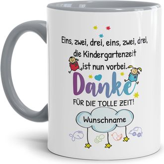 Tassendruck Personalisierbare Tasse für Erzieher - Eins, Zwei, DREI - Danke für die tolle Zeit - Abschiedsgeschenk Erzieher, Tasse mit Name Personalisieren | 300m