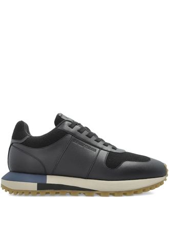 Emporio Armani baskets en cuir &agrave; empi&egrave;cements - Bleu