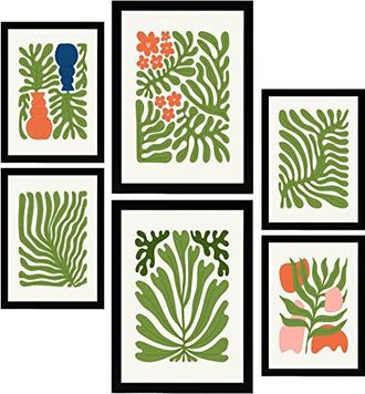 Nacnic Lot de 6 affiches Minimalisme aux couleurs vives. &Agrave; feuilles persistantes. Impressions de paysage et de nature pour la d&eacute;coration int&eacute;rieure et la d&eacute;c
