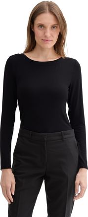 Tom Tailor Damen Basic Longsleeve mit U-Boot-Kragen, 14482 - Deep Black, XXL