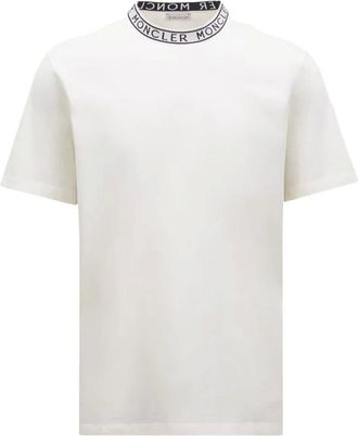 Moncler Homme, Tops, Blanc, Taille: L T-shirt &agrave; Manches Courtes avec Logo