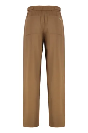 Ami Mens Elasticated Wool Twill Trousers Camel Virgin