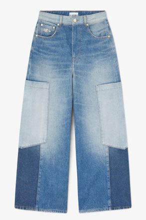 Ganni blau Weite Baggy-Jeans aus Patchwork-Denim Bio-Baumwolle - Gr&ouml;&szlig;e 24W/33L