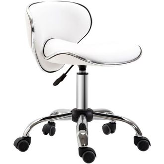 HOMCOM Homcom - Tabouret &agrave; roulettes tabouret de travail hauteur r&eacute;glable 44-56 cm avec dossier blanc