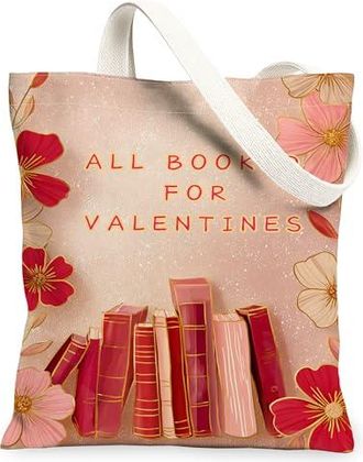 Generic Sacs fourre-tout en toile &agrave; motif floral romantique, r&eacute;utilisables, l&eacute;gers et lavables avec bandouli&egrave;re, p&ecirc;che, 13x15 Inch