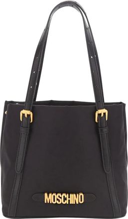 Moschino Femme, Sacs, Noir, Taille: ONE Size Metallic Letters Nylon Shopping Bag