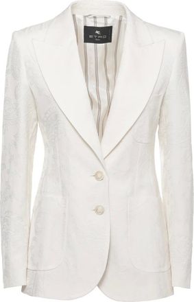 Etro Femme, Vestes, Blanc, Taille: 38 FR Veste Jacquard Crois&eacute;e en M&eacute;lange de Coton avec Motif de Feuillage Paisley