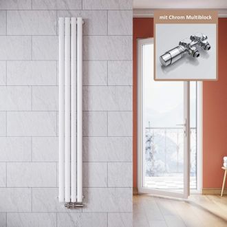 Elegant Lighting Vertikal Heizkörper Design Weiß 1600x236mm mit Multiblock Chrom Thermostat Röhrenheizkörper Einlagig Badheizkörper Mittelanschluss