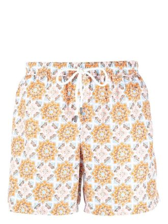 Fedeli short de bain Madeira &agrave; imprim&eacute; g&eacute;om&eacute;trique - Blanc