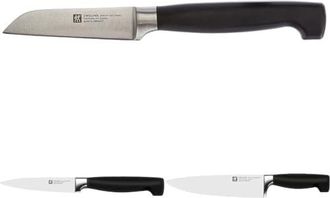 Zwilling Lot de Couteau à Légumes, Lame : 8 cm + Couteau à Larder/Garnir, Lame : 10 cm + ZWILLING Couteau de Chef, Lame: 20 cm, Acier Inoxydable, Manche Noir, 