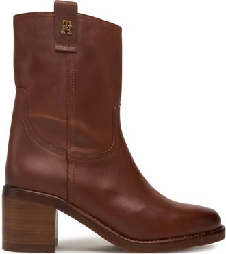 Tommy Hilfiger Stiefeletten Tommy Hilfiger Riding Lthr Mid Boot Block Heel FW0FW08776 Braun