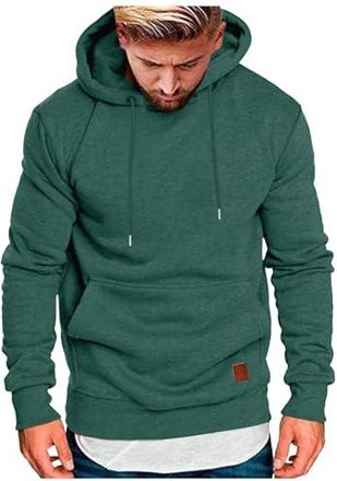 Generic Sweat &agrave; capuche pour homme avec &eacute;tiquette &agrave; manches longues et poche grande taille, vert fonc&eacute;, XXL
