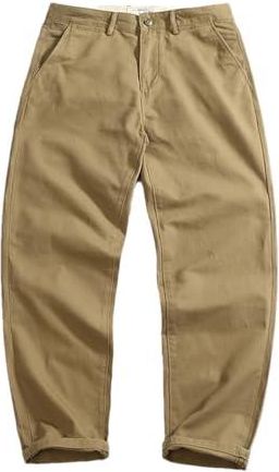 Generic Pantalon cargo décontracté pour homme - En coton sergé délavé - Pantalon droit - Coupe ajustée, kaki, L