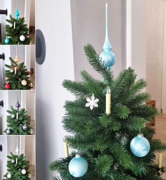 JACK Eislack Glas Christbaumkugeln Set 15x Kugel 6cm + 1x Spitze 25cm Box, Farbe:Himmelblau