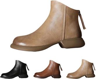 Generic Bottines pour femme - En cuir synthétique souple - Style rétro - Avec fermeture éclair à larrière - Semelle souple antidérapante - Talon bas - Chaussu