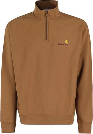 Carhartt Work in Progress Homme, Sweatshirts et sweats &agrave; capuche, Brun, Taille: L Half Zip American Script SweaT-shirt