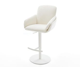 DELIFE Barstuhl Luan-Flex Boucl&eacute; Soft Beige Drehfu&szlig; h&ouml;henverstellbar Metall Wei&szlig;, Barst&uuml;hle