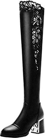 E.SSUE Botte Hautes Femme Vintage Daim Stiletto Talons Haut Sexy Boots Automne Hiver Mode Casual Chaussures Bottes Longues Boots Cuir Bottes Moto Bottes