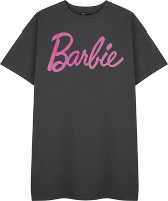 BARBIE Graues T-Shirt-Kleid mit Logo für Damen | Kurzarm-Grafik-T-Shirt | T-Shirt-Kleid Logo in Grau