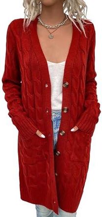 Generic Cardigans Longs en Maille torsadée pour Femmes, Pull décontracté, Ouvert sur Le Devant, boutonné, surdimensionné, drapé, vêtements