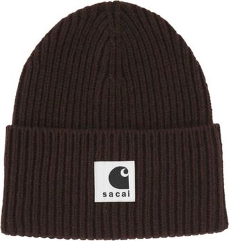 sacai unisex, Accessoires, Brun, Taille: ONE Size Rib Knit Beanie