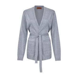 Missoni Femme, Pulls, Bleu, Taille: 34 FR Cardigan en Laine Ceintur&eacute;