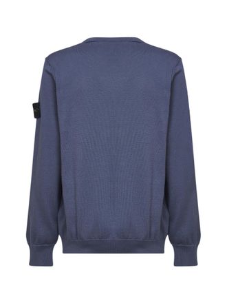 Stone Island Mens Blue Grey Organic Cotton Knit Crewneck Sweater