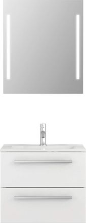 SIEPER I Waschtisch mit Unterschrank 60 x 50 cm und Spiegel mit Beleuchtung, Badmöbel Set Libato I Weiß