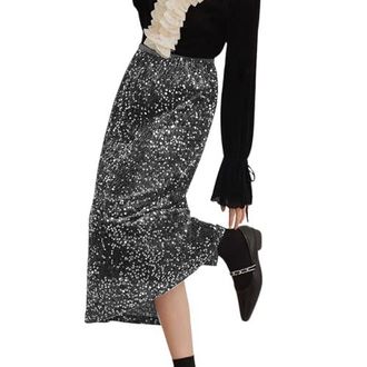 Generic Costume de Carnaval pour Femme - Jupe &agrave; Paillettes en Velours - Jupe enveloppante - Jupe Droite MIDI r&eacute;tro Scintillante