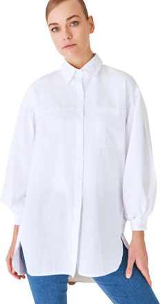 Trendyol Trendyol Damen Ballonarm Hinter Langem Mobilen Detaillierten Grundlegenden Gewebten Hemd Shirt, Weiß, 38 EU