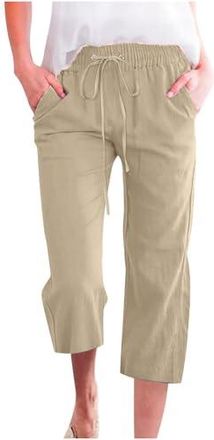 Generic Pantalon &agrave; jambe droite tendance pour le printemps et l&eacute;t&eacute;, pantalon en lin pour femme, pantalon d&eacute;contract&eacute; ample &agrave; jambe large pour la plage, les vo