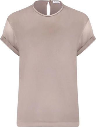 Brunello Cucinelli Femme, Blouses et Chemises, Beige, Taille: 42 FR Top &agrave; Manches Courtes et Col Rond